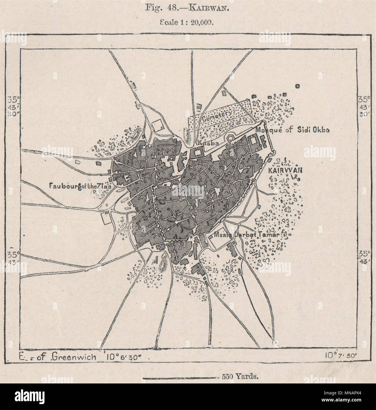 Kairouan/Kairouan. Tunisia 1885 old antique vintage map plan chart ...