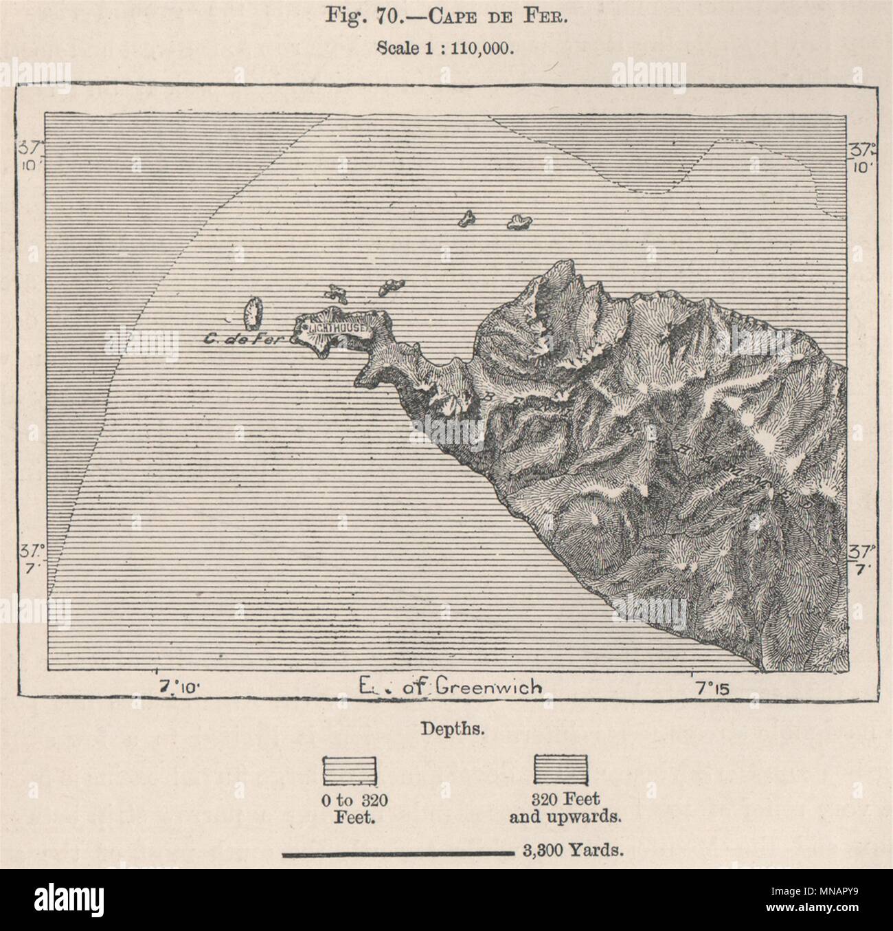 Cape de Fer (Ras el-Hadid) El Marsa, Skikda, Algeria 1885 old antique ...