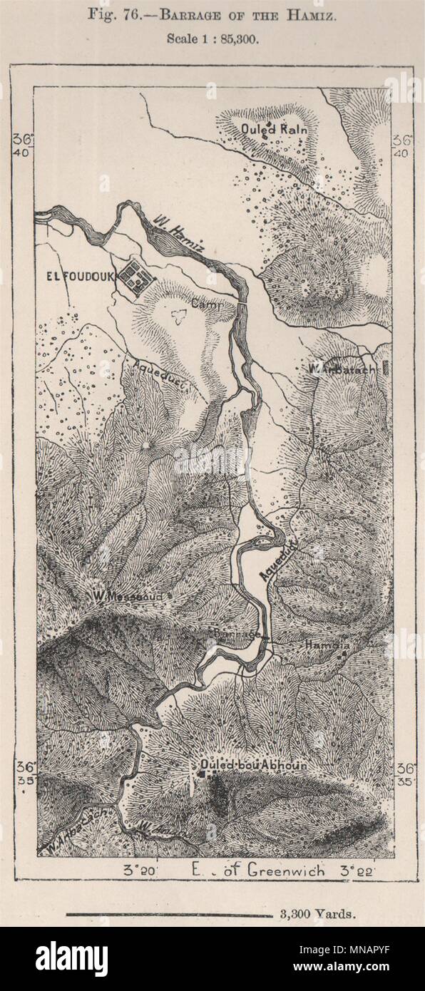 Barrage of the Hamiz. Khemis El Khechna (Fondouk) Algeria 1885 old ...