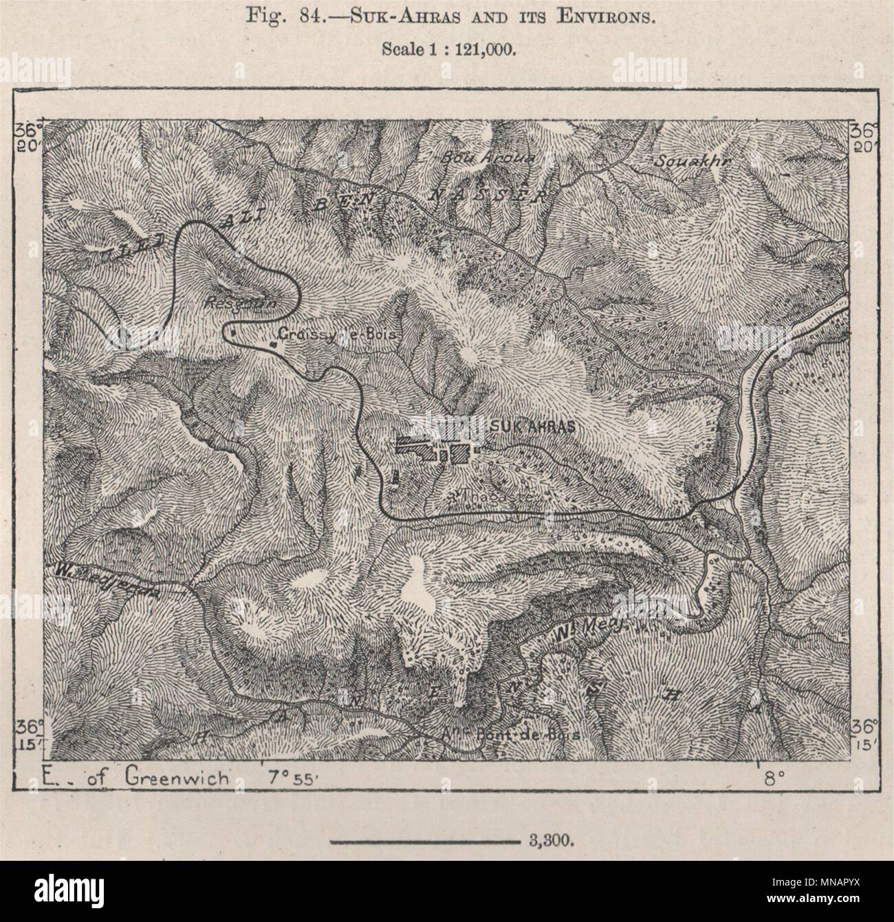 Souk Ahras and its environs. Algeria 1885 old antique vintage map plan ...