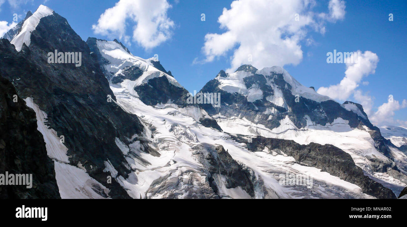 panorama mountain landscape of the Bernina mountain range in ...
