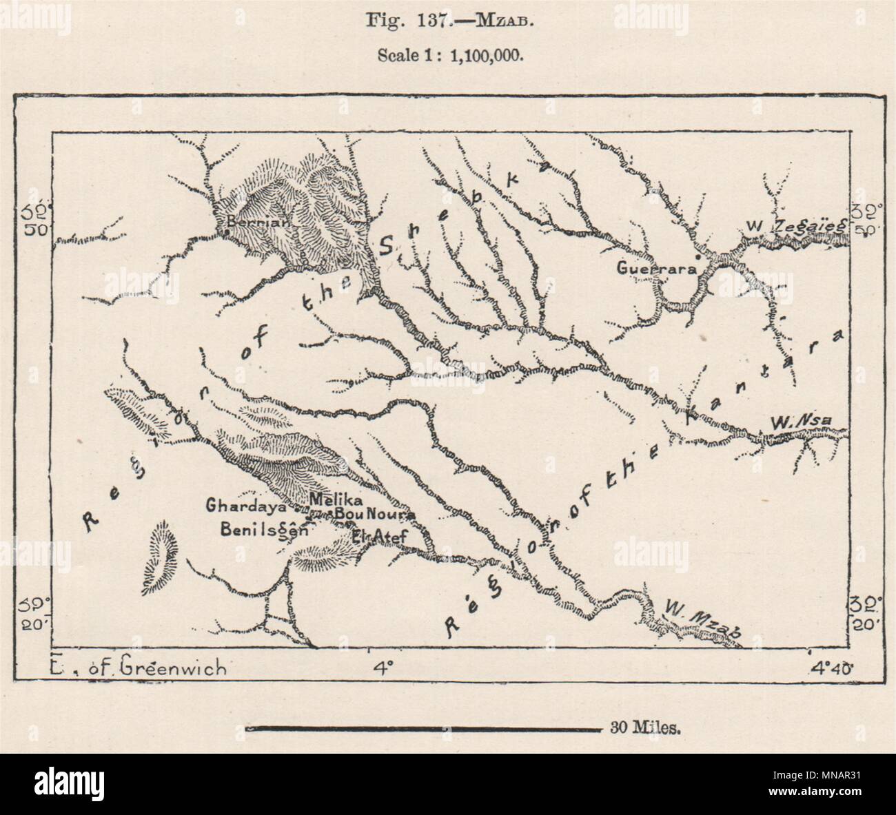 M'zab. Algeria 1885 old antique vintage map plan chart Stock Photo - Alamy