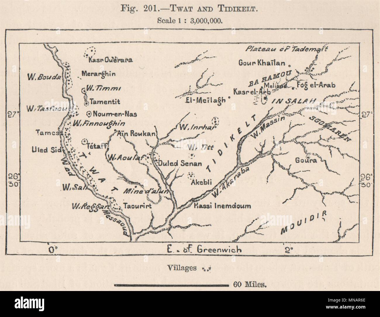 Twat/Tuat/Touat and Tidikelt. Algeria. The Sahara 1885 old antique map ...