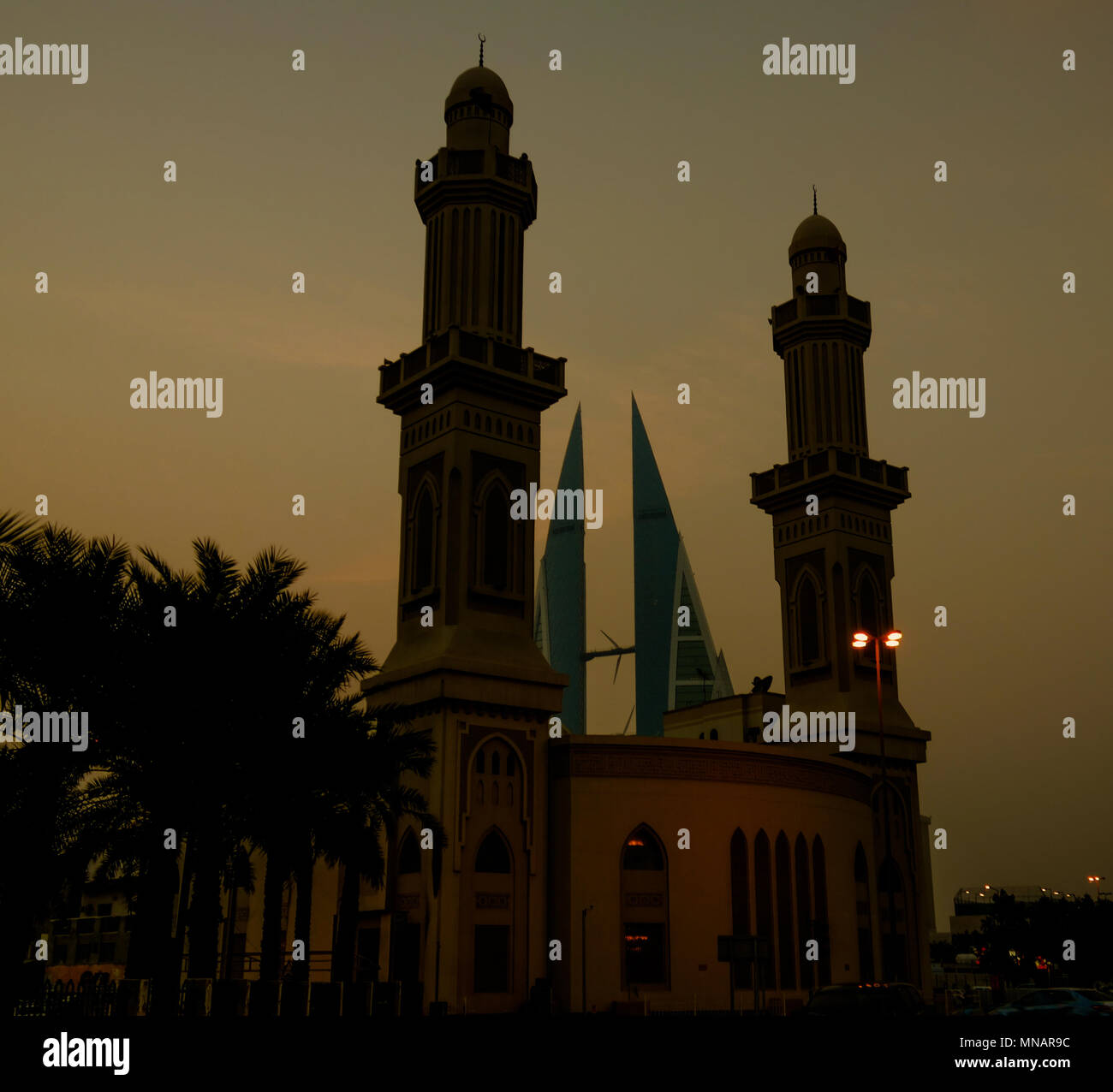 Exterior sunset view to Ras Rumman Mosque at Manama. Bahrain Stock ...
