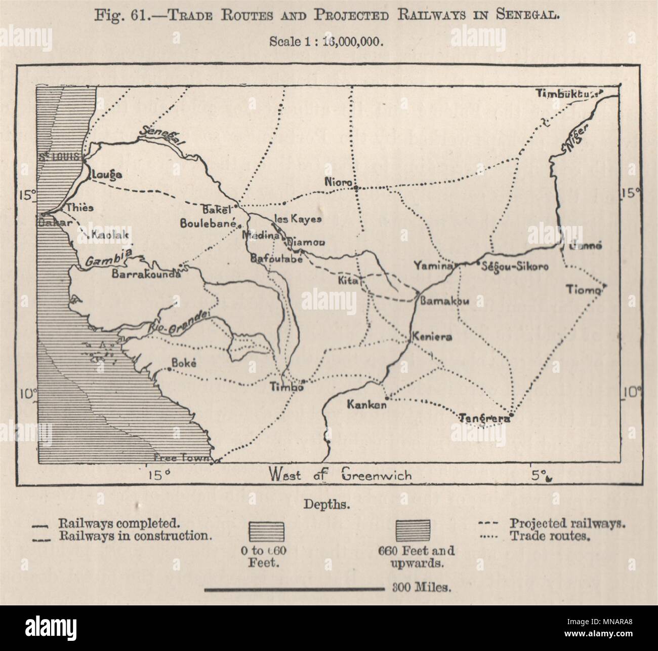 Trade Routes and Projected Railways in Senegal. Mali 1885 old antique ...