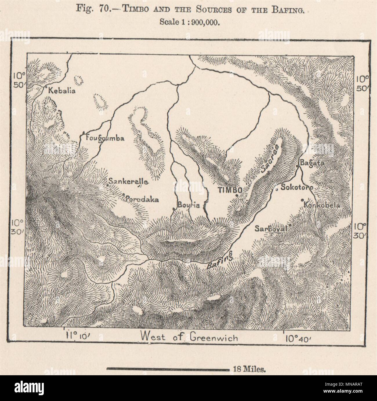 Timbo and the sources of the Bafing. Guinea 1885 old antique map plan ...