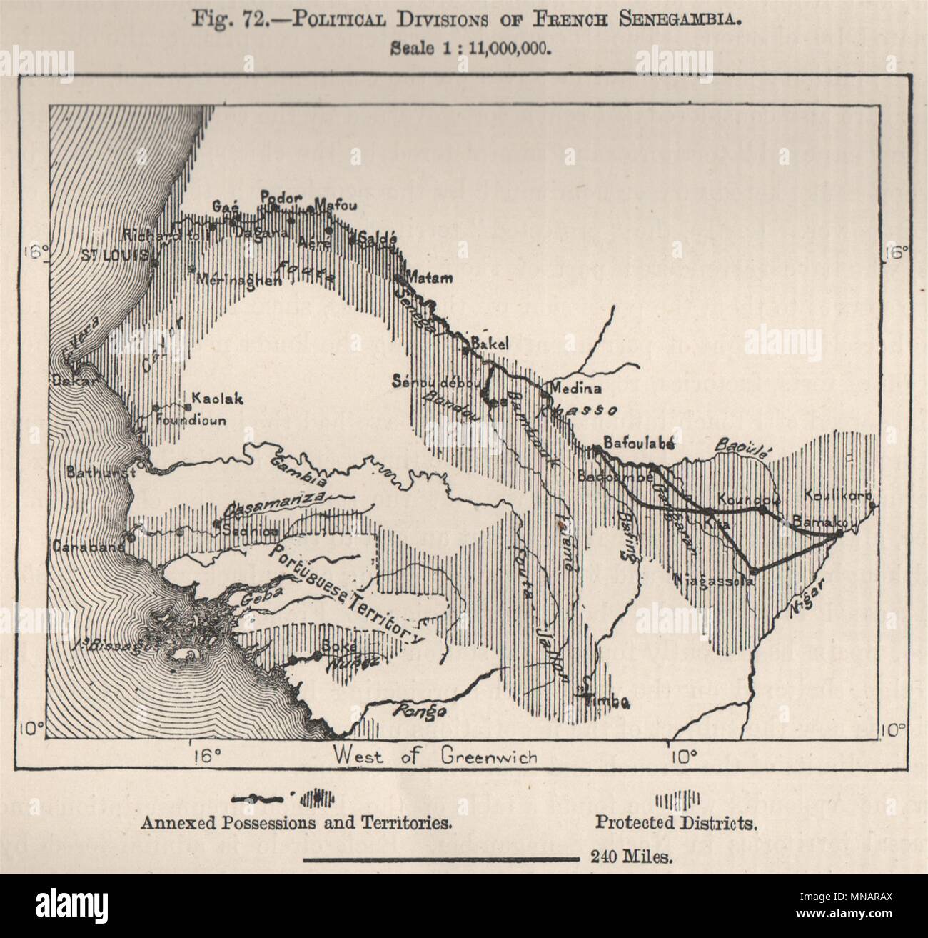 Political divisions of French Senegambia. Senegal Gambia Guinea Mali ...