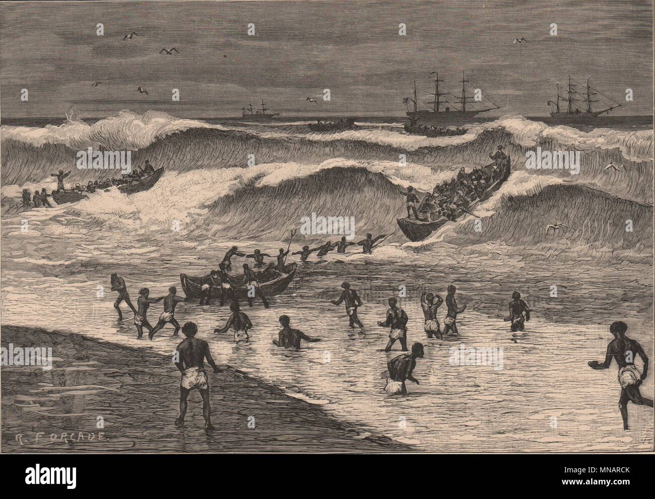 The Bar at the Mouth of the Volta. Ghana. Ada Foah 1885 old antique ...