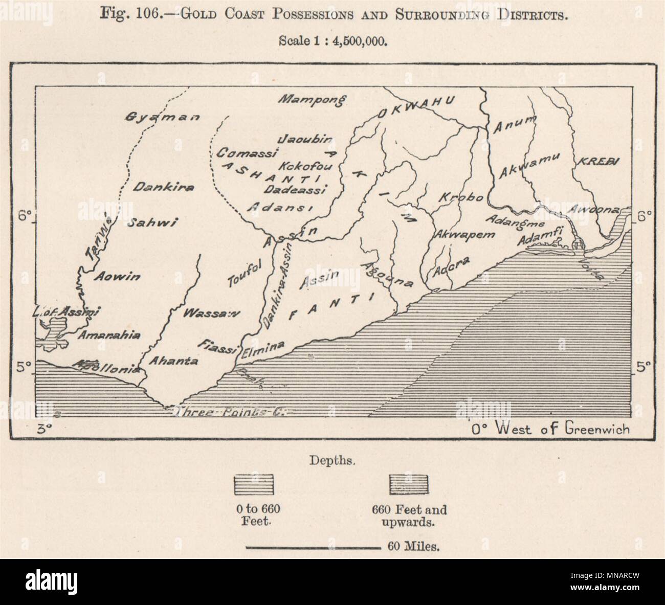 Gold Coast (Ghana) possessions and surrounding districts. Ghana 1885 ...