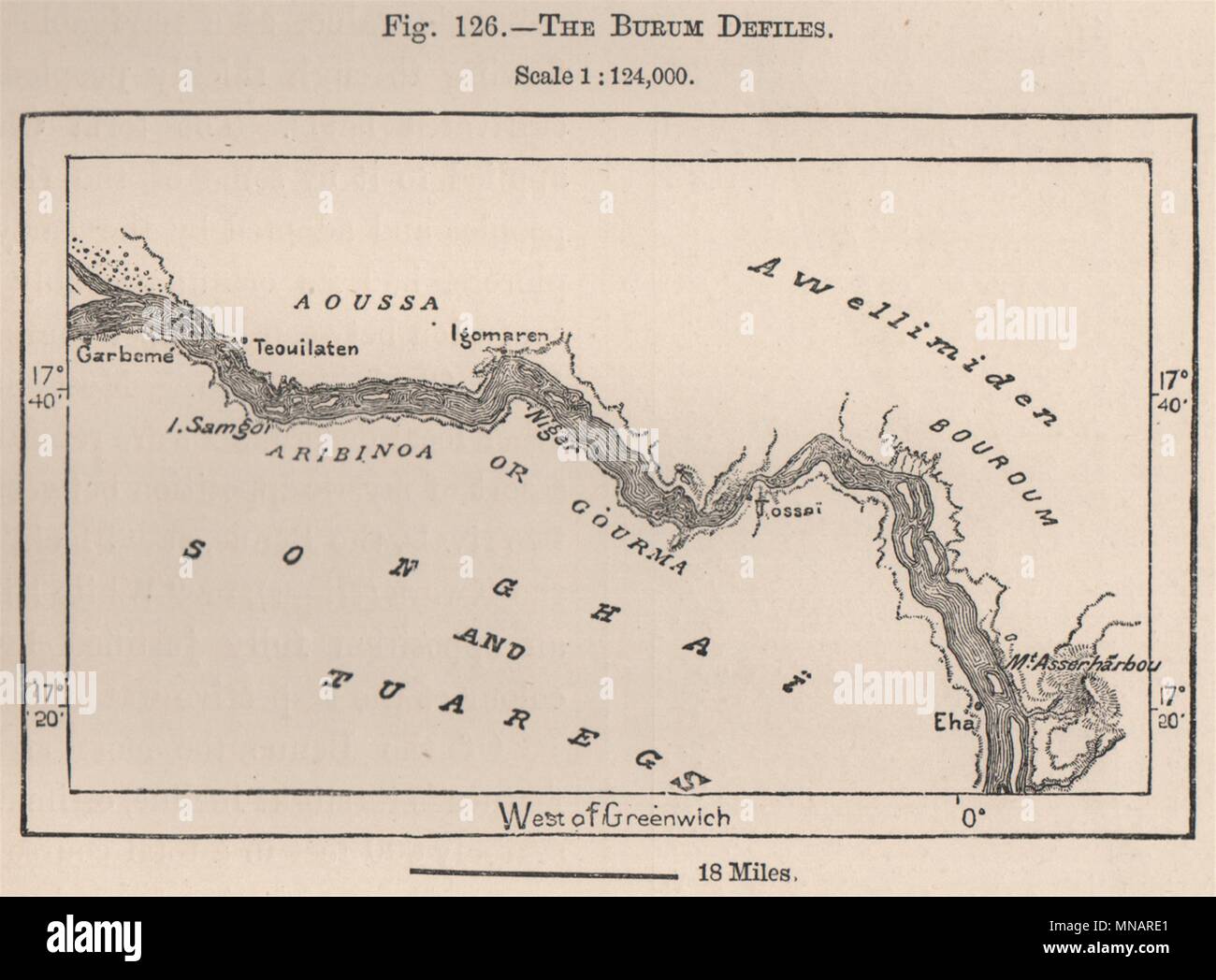 The Bourem Defiles. Mali. The Niger Basin 1885 old antique map plan ...