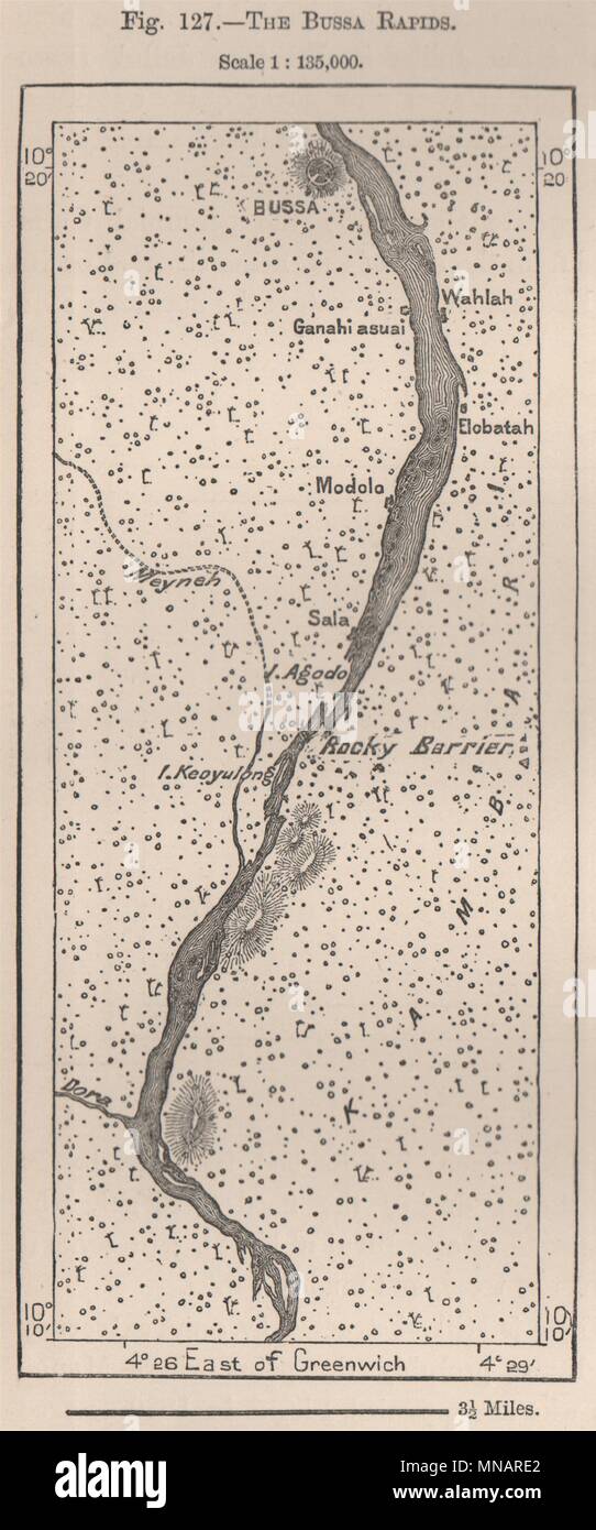 The Bussa Rapids (now Lake Kainji) Nigeria. The Niger Basin 1885 old ...