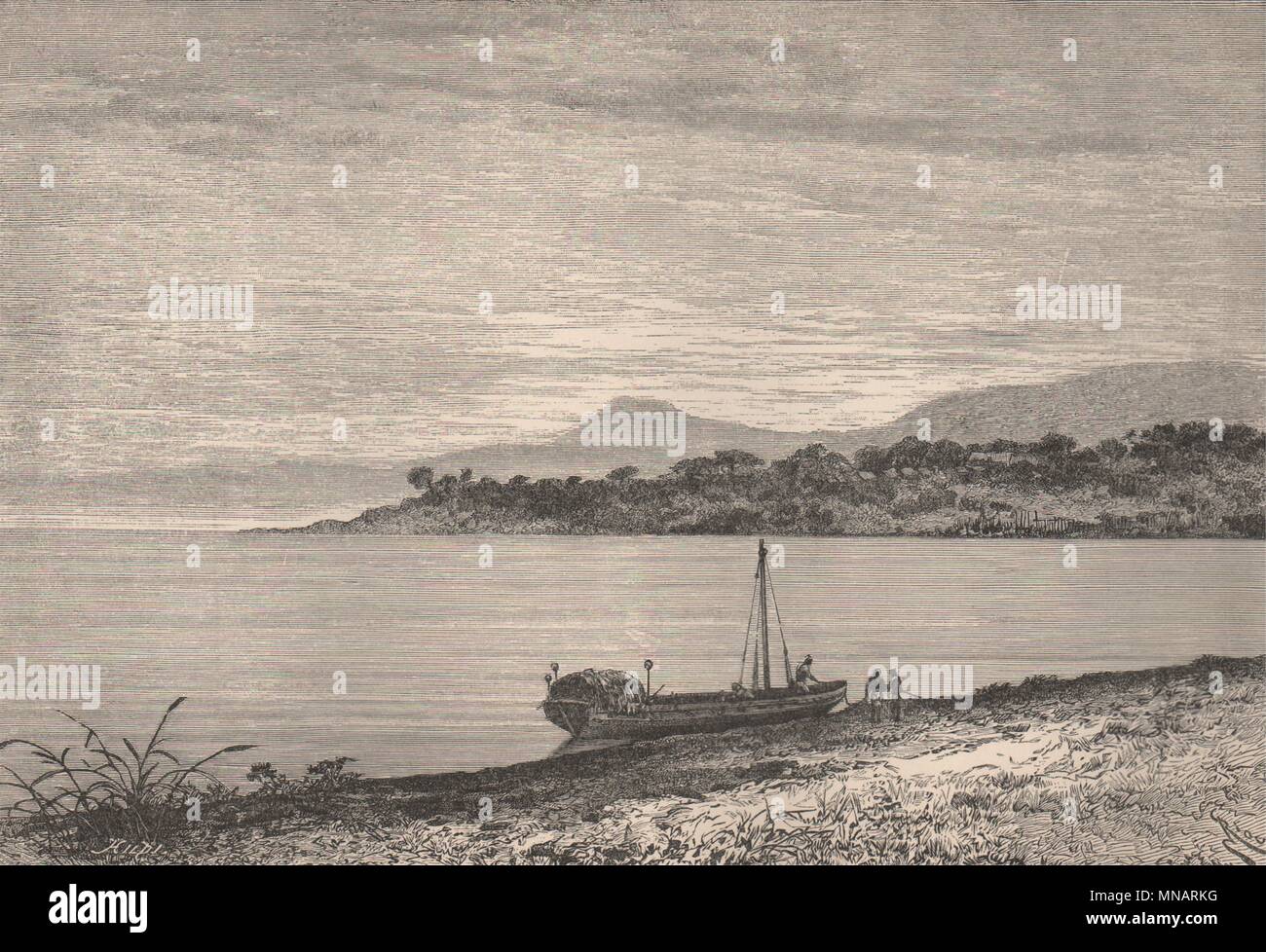 View from Mpala, on the West Coast of Tanganyika. Congo 1885 old ...