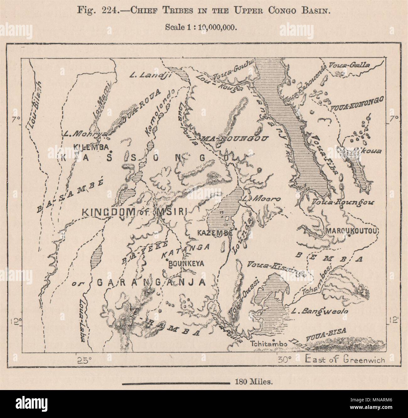 Chief Tribes in the upper Congo Basin 1885 old antique vintage map plan ...