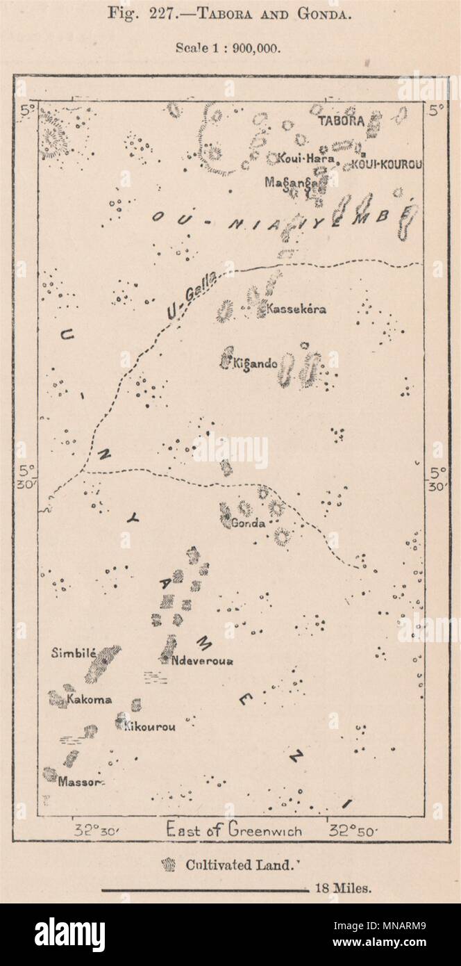 Tabora and Gonda. Ugalla River. Tanzania 1885 old antique map plan ...