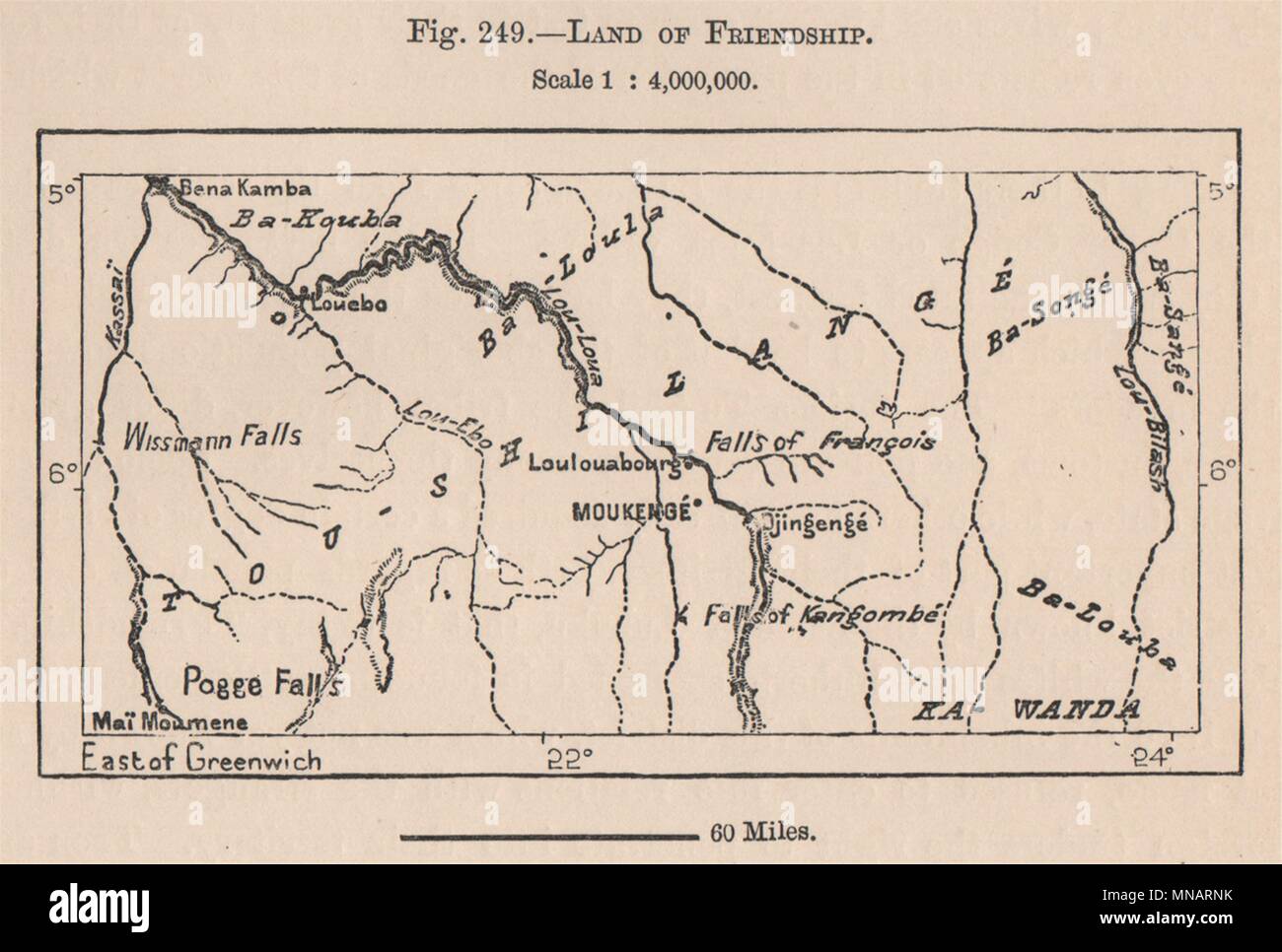 Land of Friendship. Mukenge, Congo. Lulua river. Congo Basin 1885 old ...