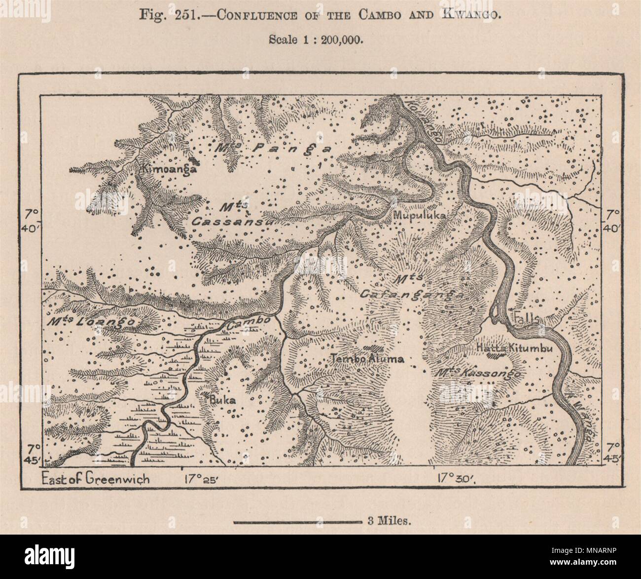 Confluence of the Cambo and Kwango/Cuango. Congo Angola 1885 old ...