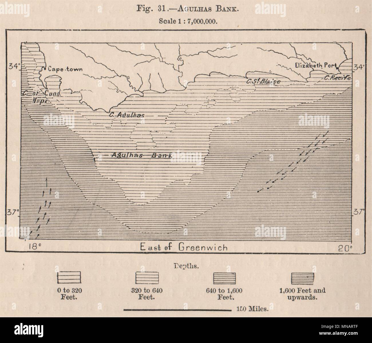Agulhas Bank. South Africa 1885 old antique vintage map plan chart ...
