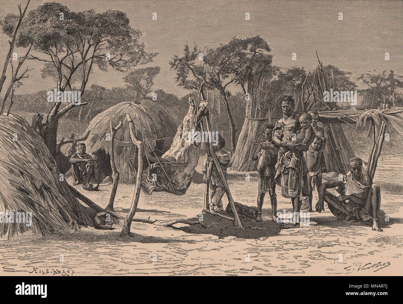 Bushman Encampment. South Africa 1885 old antique vintage print picture ...