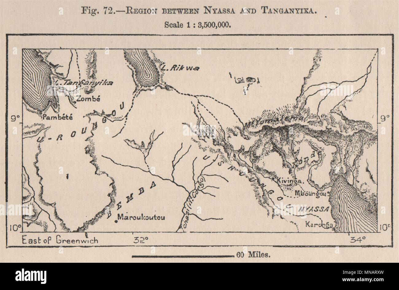 Region between Lake Malawi/Nyasa-Tanganyika.Zambia Tanzania East Africa ...