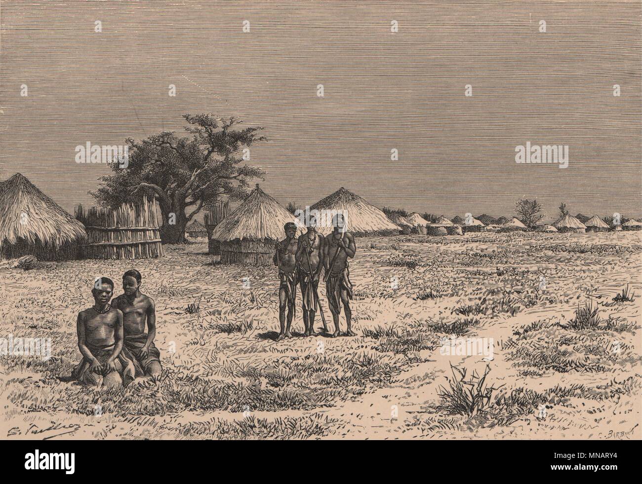 View taken at Sesheke, Capital of the Barotse. Zambia 1885 old antique ...