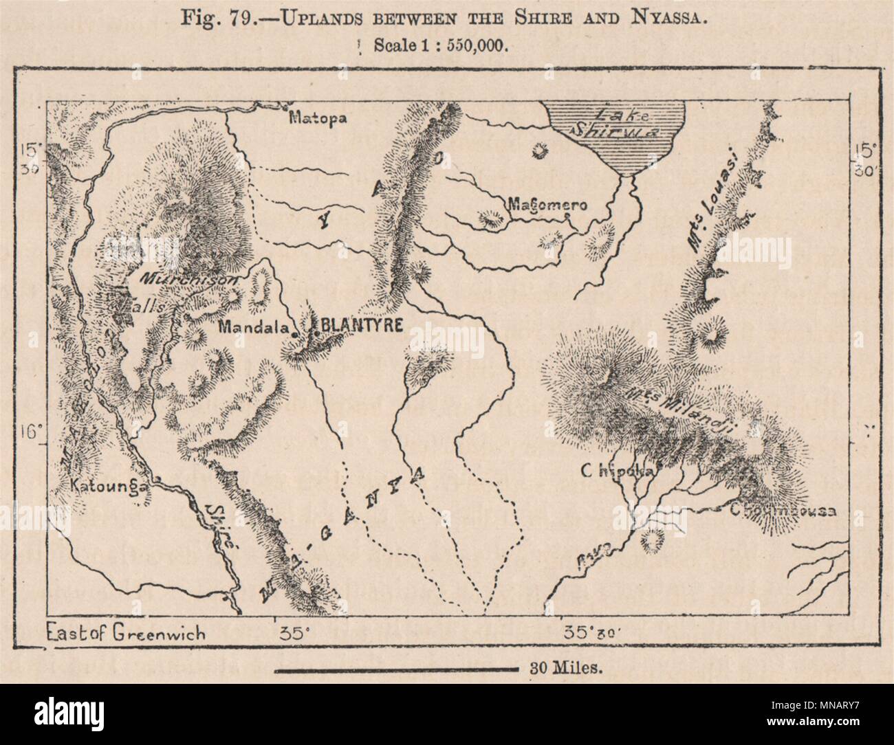 Southern Malawi. Blantyre 1885 old antique vintage map plan chart Stock ...