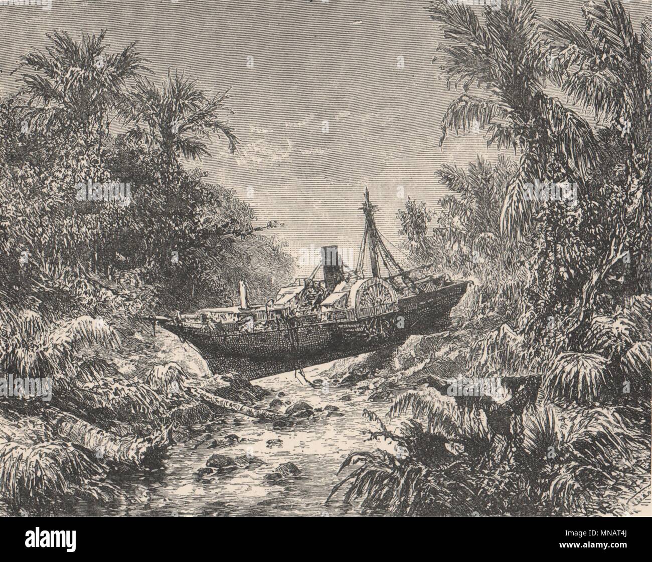 Ship borne by Krakatoa tsunami inland to Telukbetung Lampung Sumatra ...