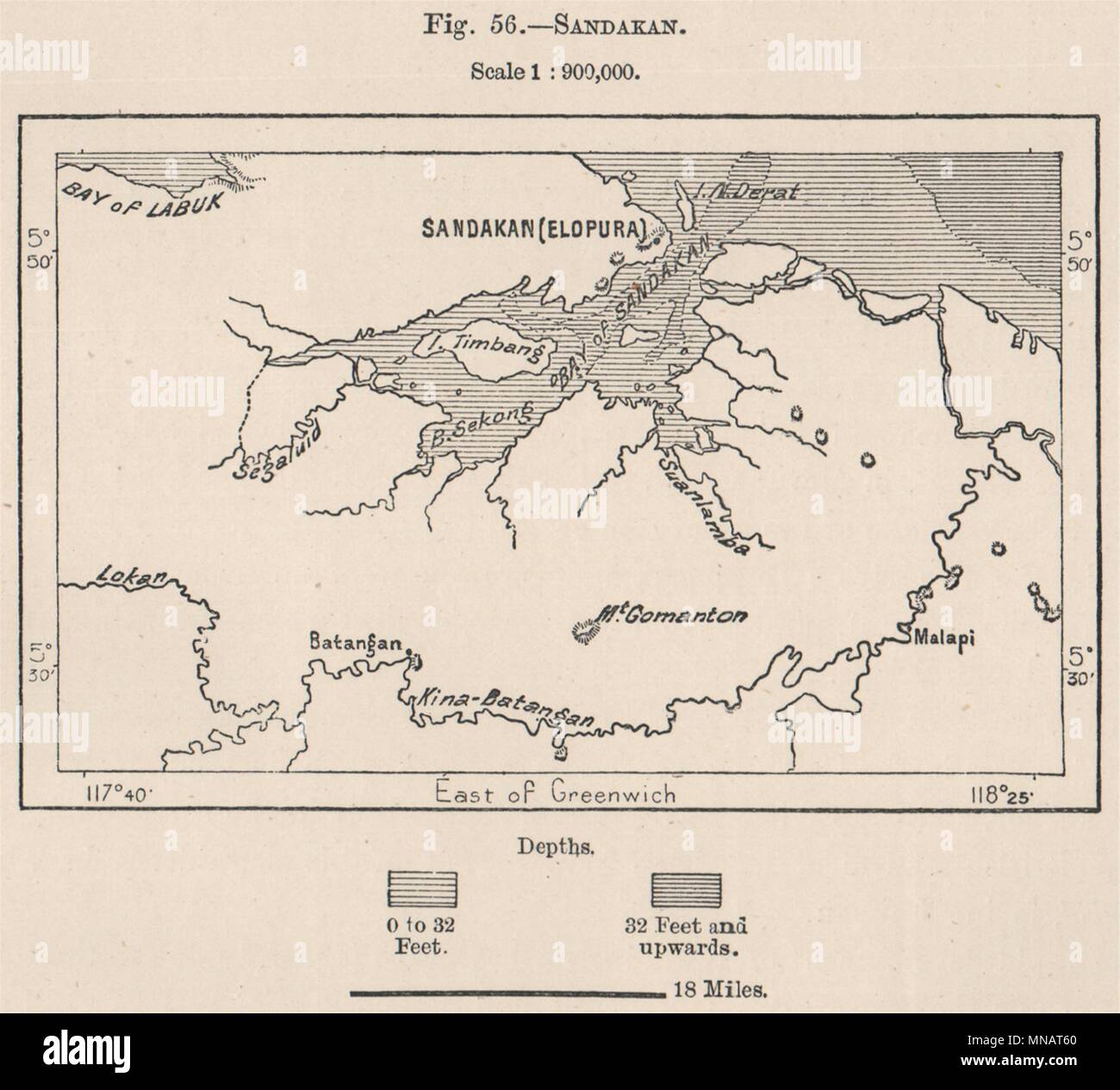 Sandakan, Sabah, Borneo. Malaysia. East Indies 1885 old antique map ...