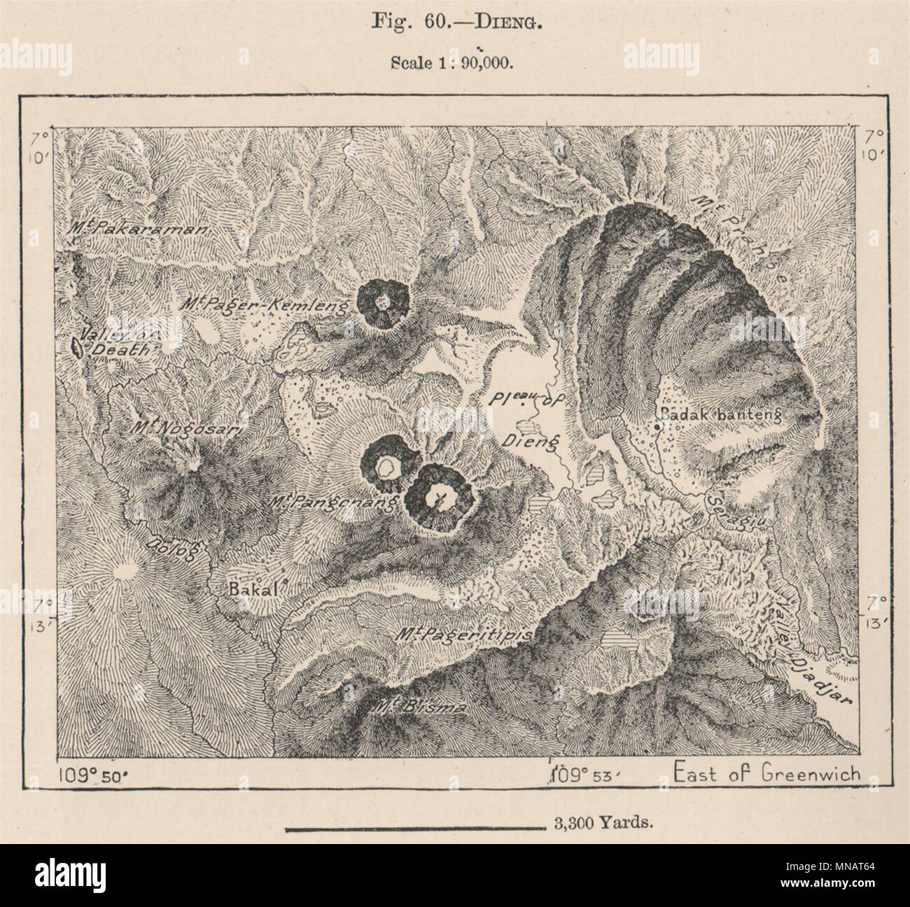Dieng plateau & volcanic complex, Java, Indonesia. East Indies 1885 old ...