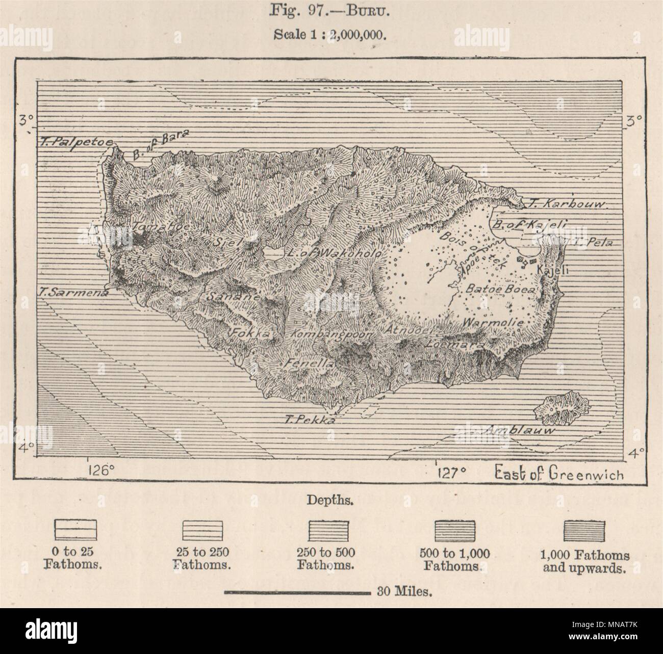 Pulau Buru, Maluku, Indonesia. East Indies 1885 old antique map plan ...
