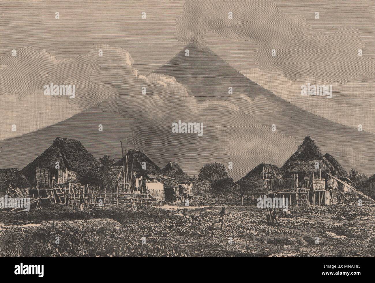 Mayon Volcano, Albay, Luzon, Philippines 1885 old antique print picture ...