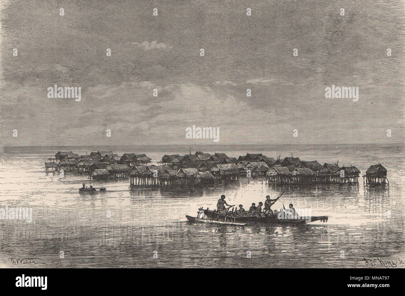 Lacustrine village of Tupuselei, Motu Territory, New Guinea. Papuasia ...