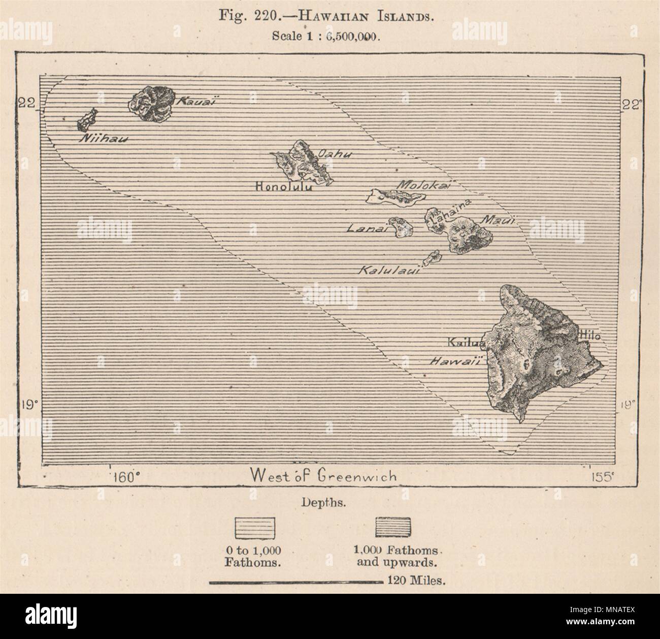 Hawaiian Islands. Hawaii 1885 old antique vintage map plan chart Stock ...