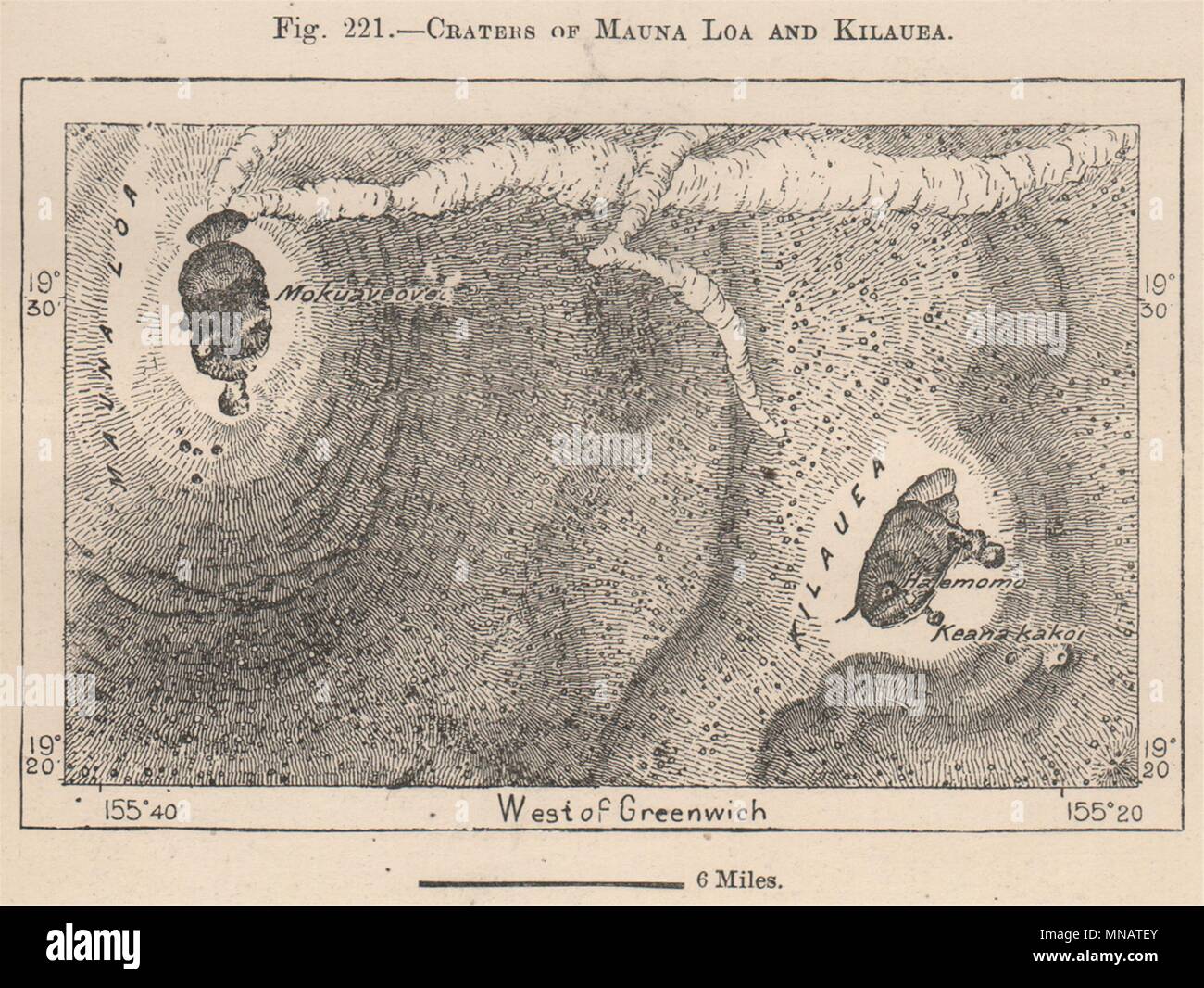 Craters of Mauna Loa and Kilauea. Hawaii. Hawaii 1885 old antique map ...