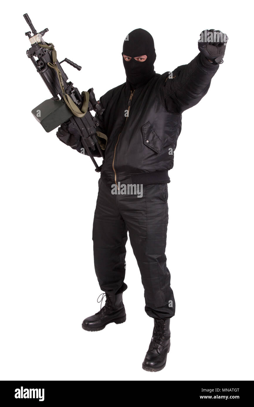robber with machine gun isolated Stock Photo - Alamy