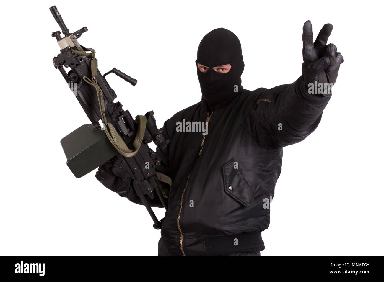 robber with machine gun isolated Stock Photo - Alamy