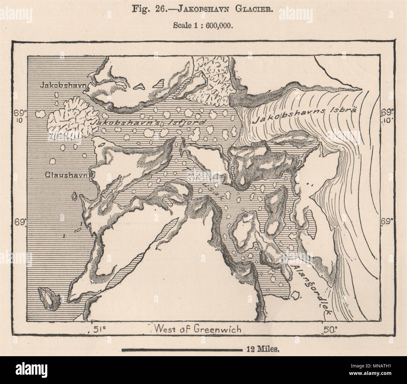 Jakobshavn Glacier. Sermeq Kujalleq. Jakobshavn Isbrae. Greenland 1885 ...