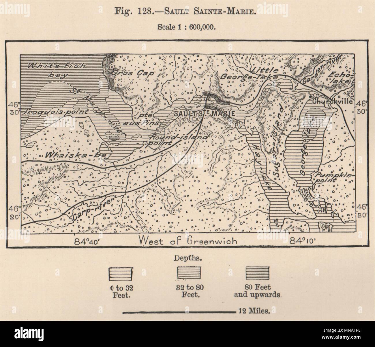 Sault Sainte-Marie. North America. Canada 1885 old antique map plan ...