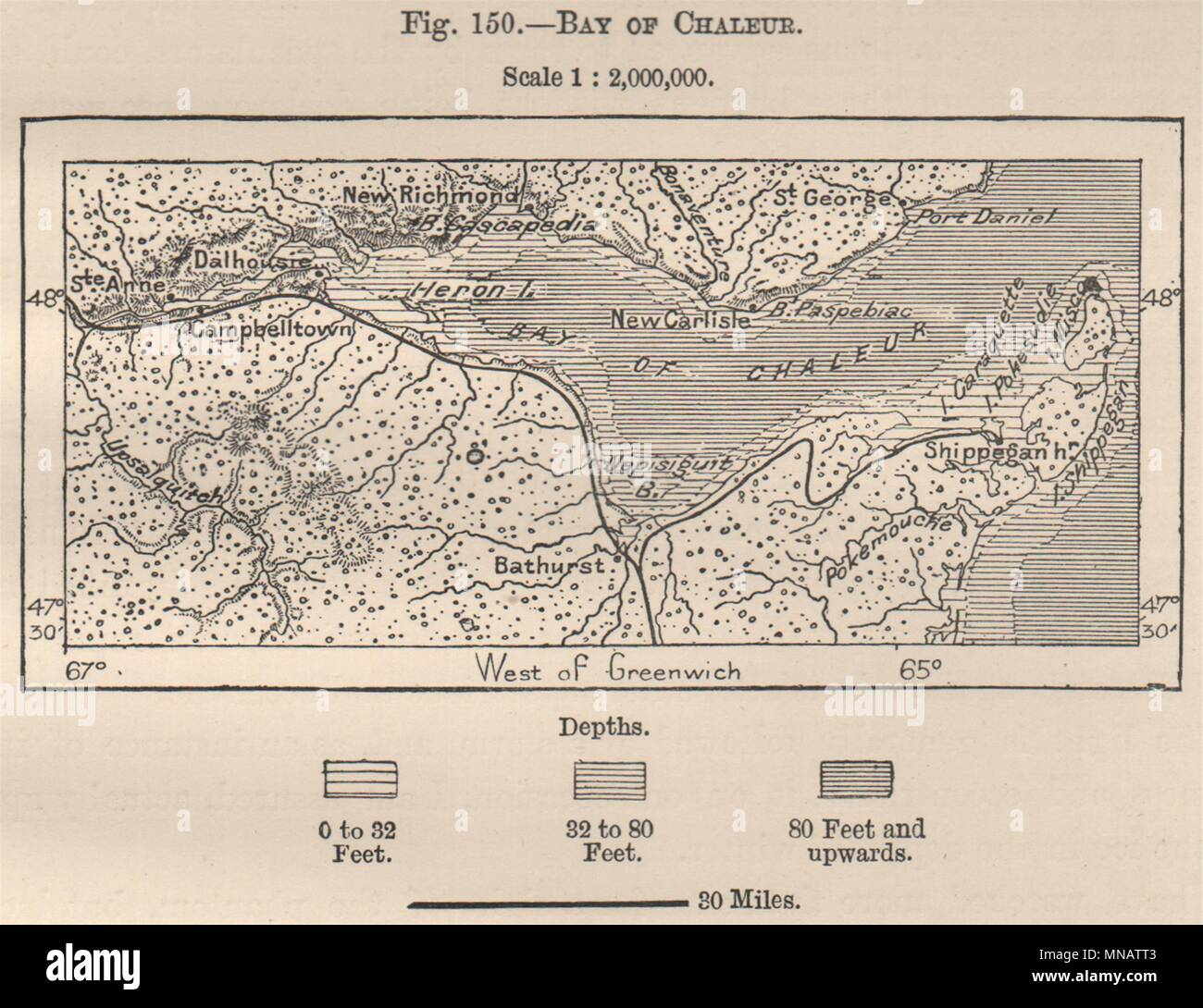 Bay of Chaleur. Baie des Chaleurs. Canada 1885 old antique map plan ...