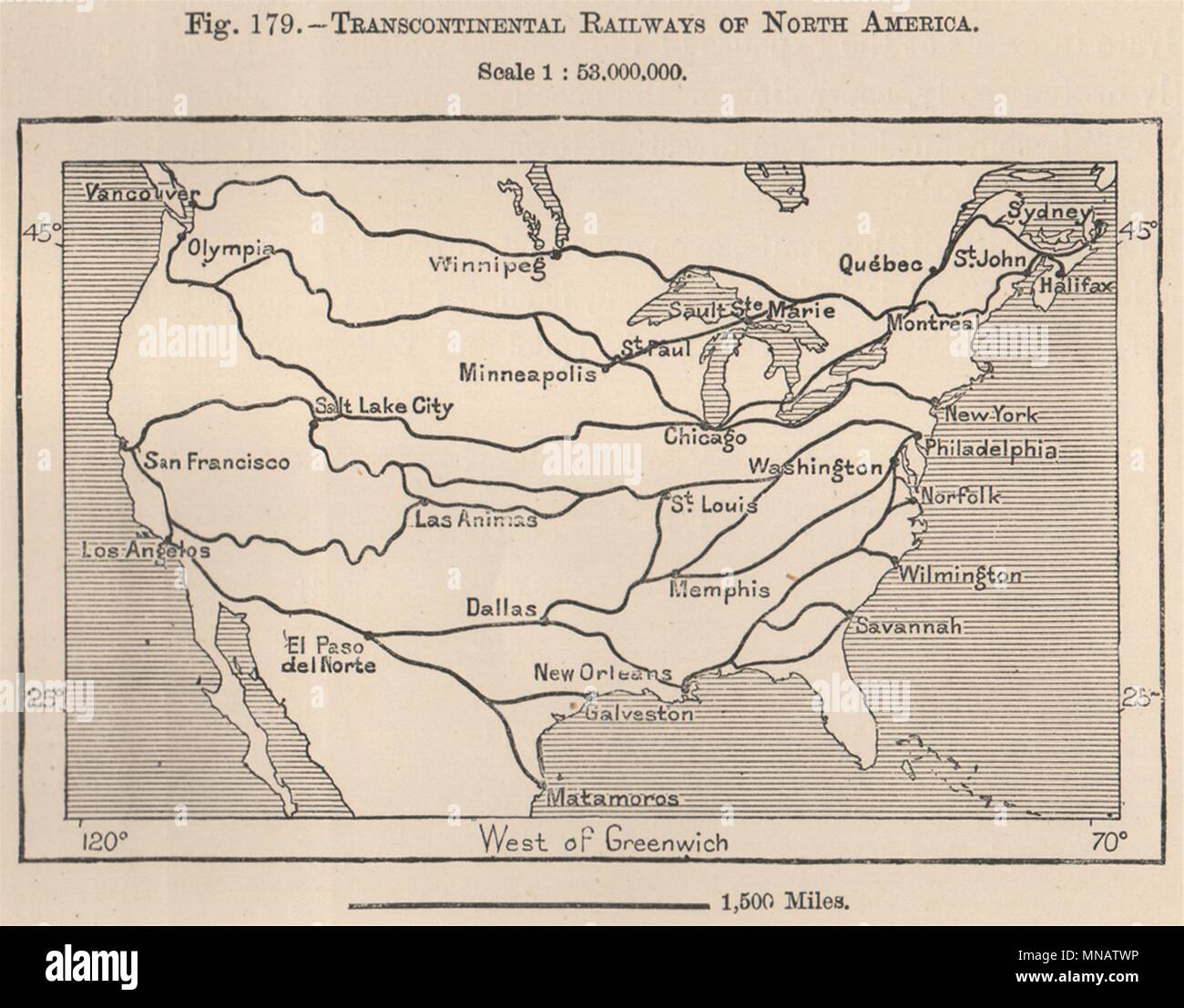 Transcontinental Railways of North America. Canada USA 1885 old antique ...