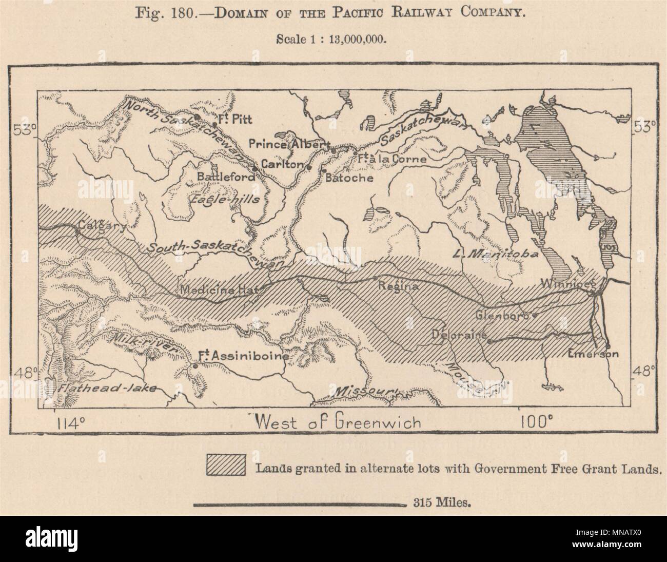 Domain of the Pacific Railway Company. Canada 1885 old antique map plan ...