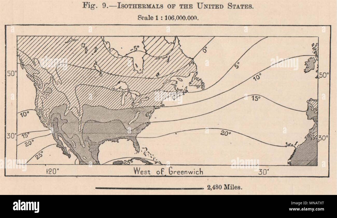 Isothermals of the United States. USA 1885 old antique vintage map plan ...