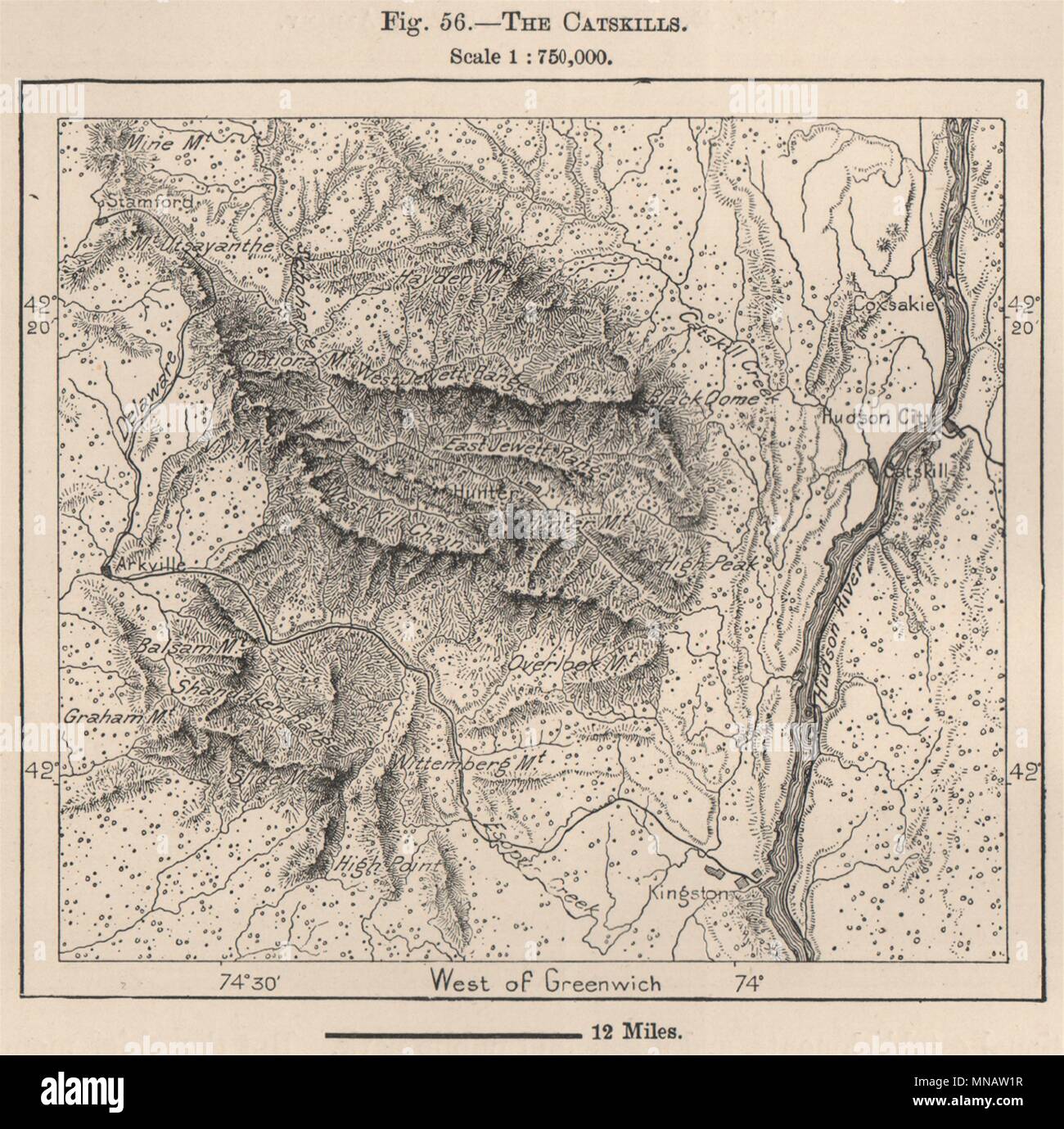 The Catskills. New York 1885 old antique vintage map plan chart Stock ...