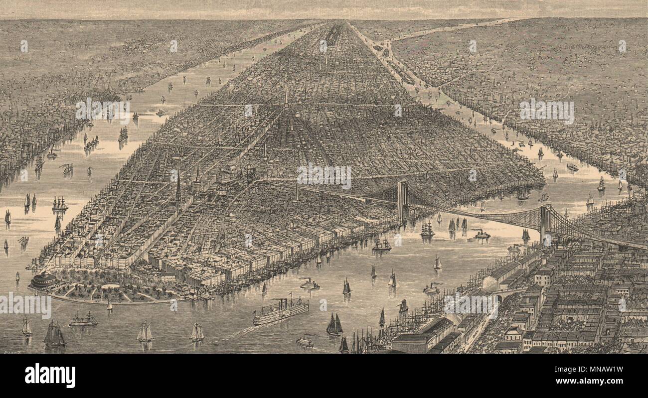 General view of New York 1885 old antique vintage print picture Stock ...