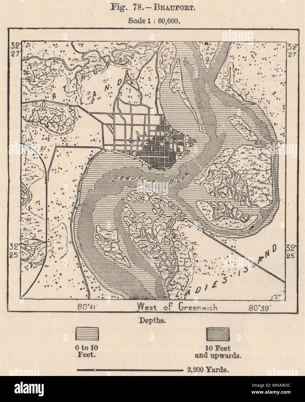 Beaufort. South Carolina 1885 old antique vintage map plan chart Stock ...