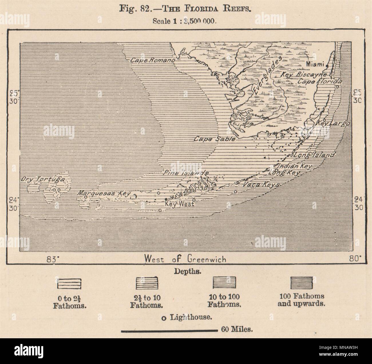 The Florida Reefs 1885 old antique vintage map plan chart Stock Photo ...