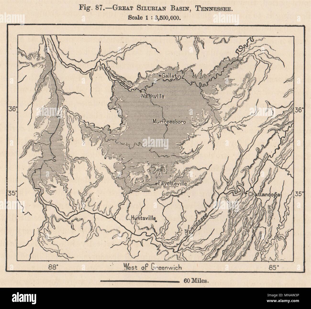 Great Silurian Basin, Tennessee 1885 old antique vintage map plan chart ...