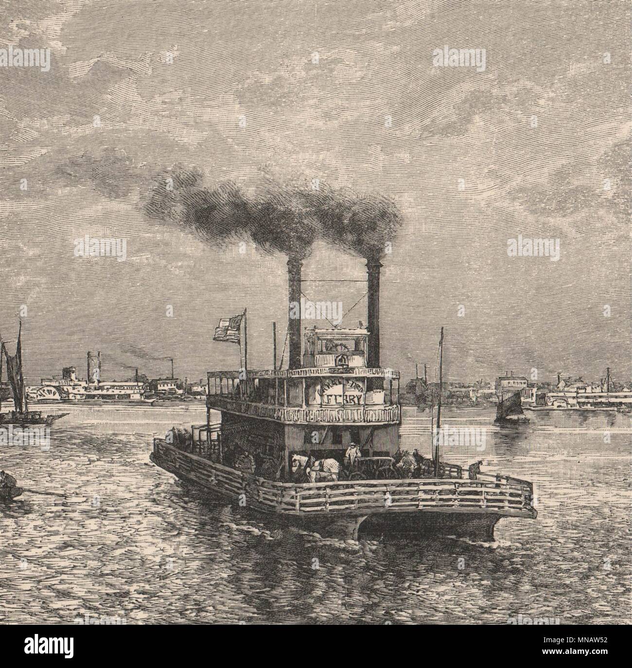 Steam Ferry on the Mississippi. Louisiana 1885 old antique print ...