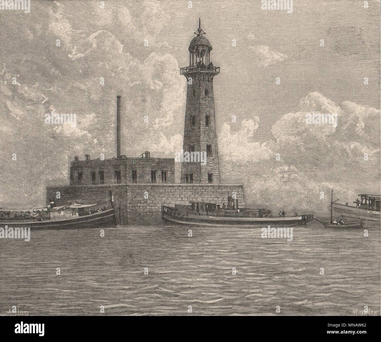 Chicago water-works, Lake Michigan. Illinois 1885 old antique print ...