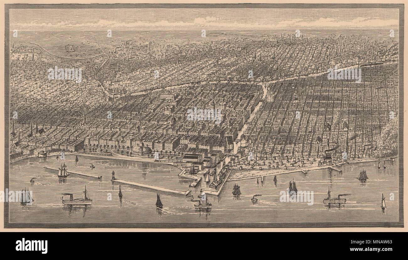 General view of Chicago. Illinois 1885 old antique vintage print ...