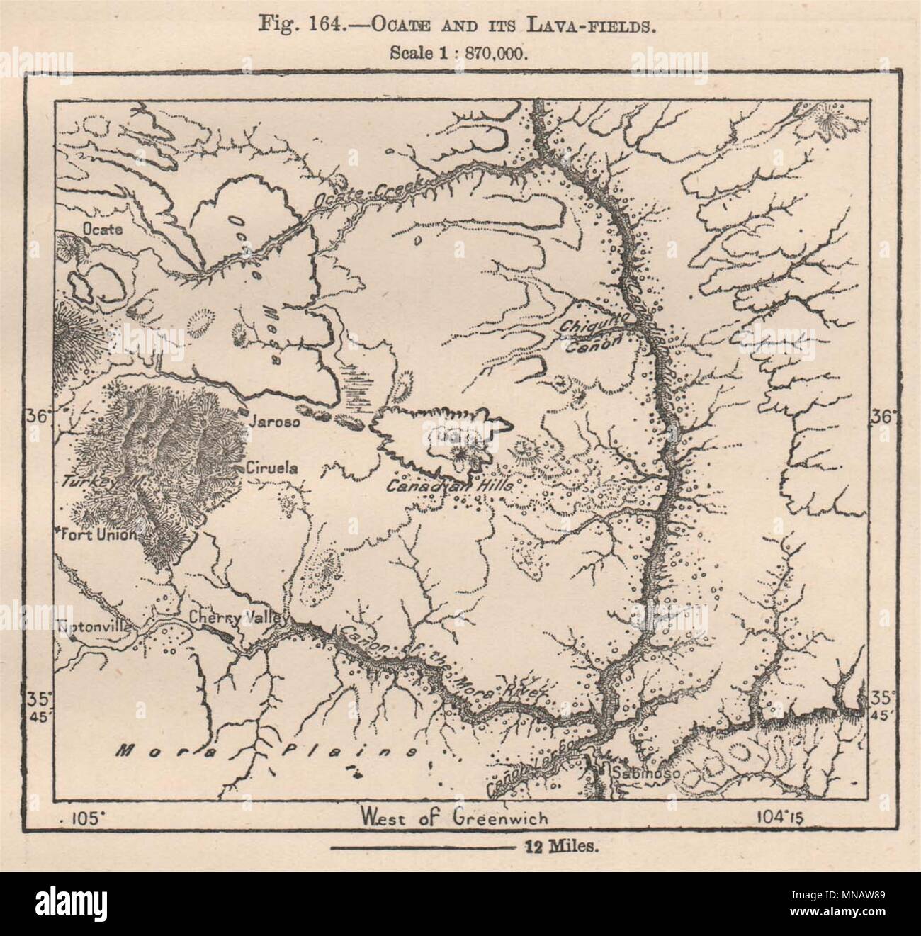 Ocate and its Lava-Fields. New Mexico 1885 old antique vintage map plan ...